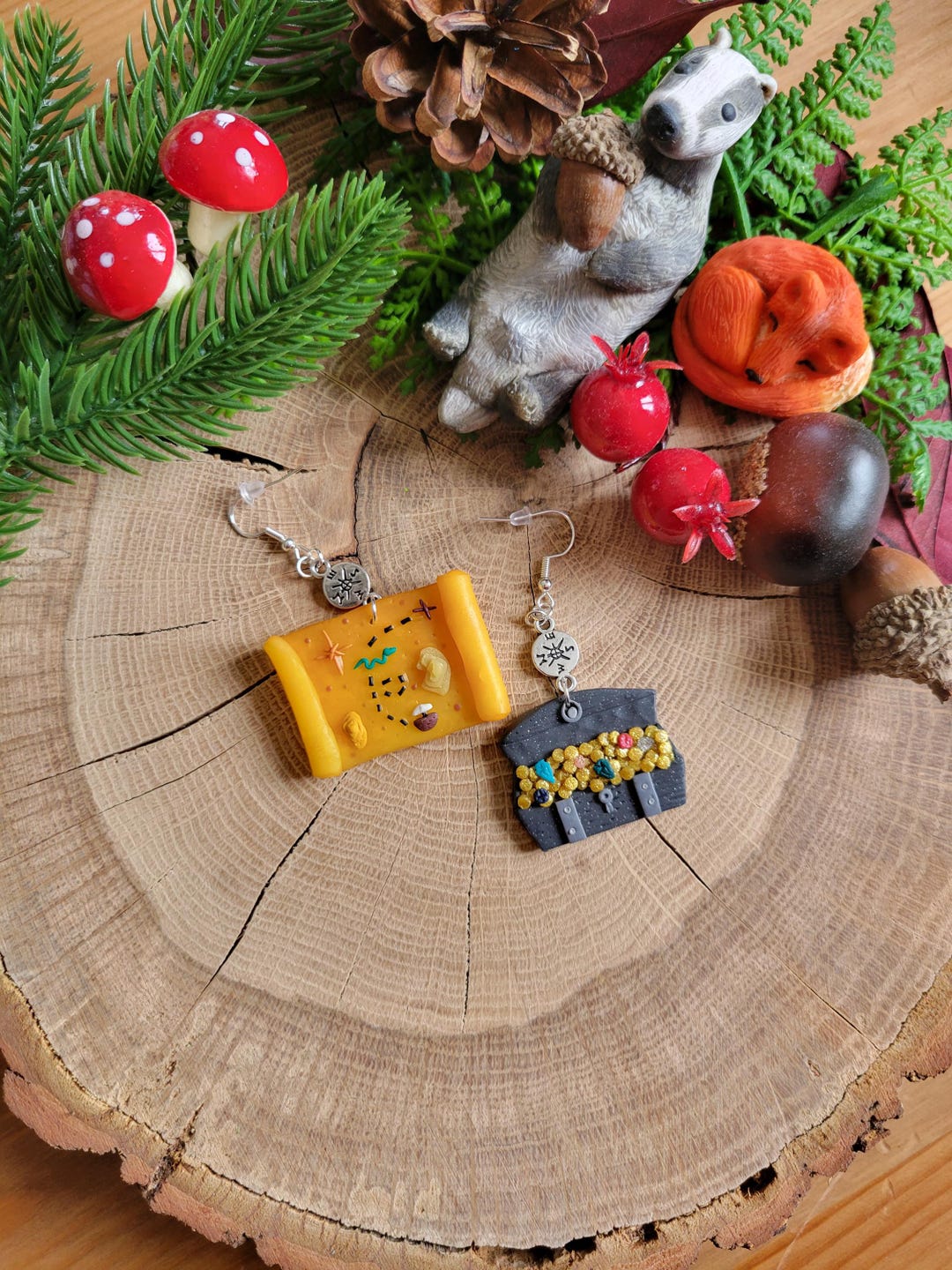 Treasure Map Errings, Treasure Chest Earrings, Treasure Hunt, Colourful ...