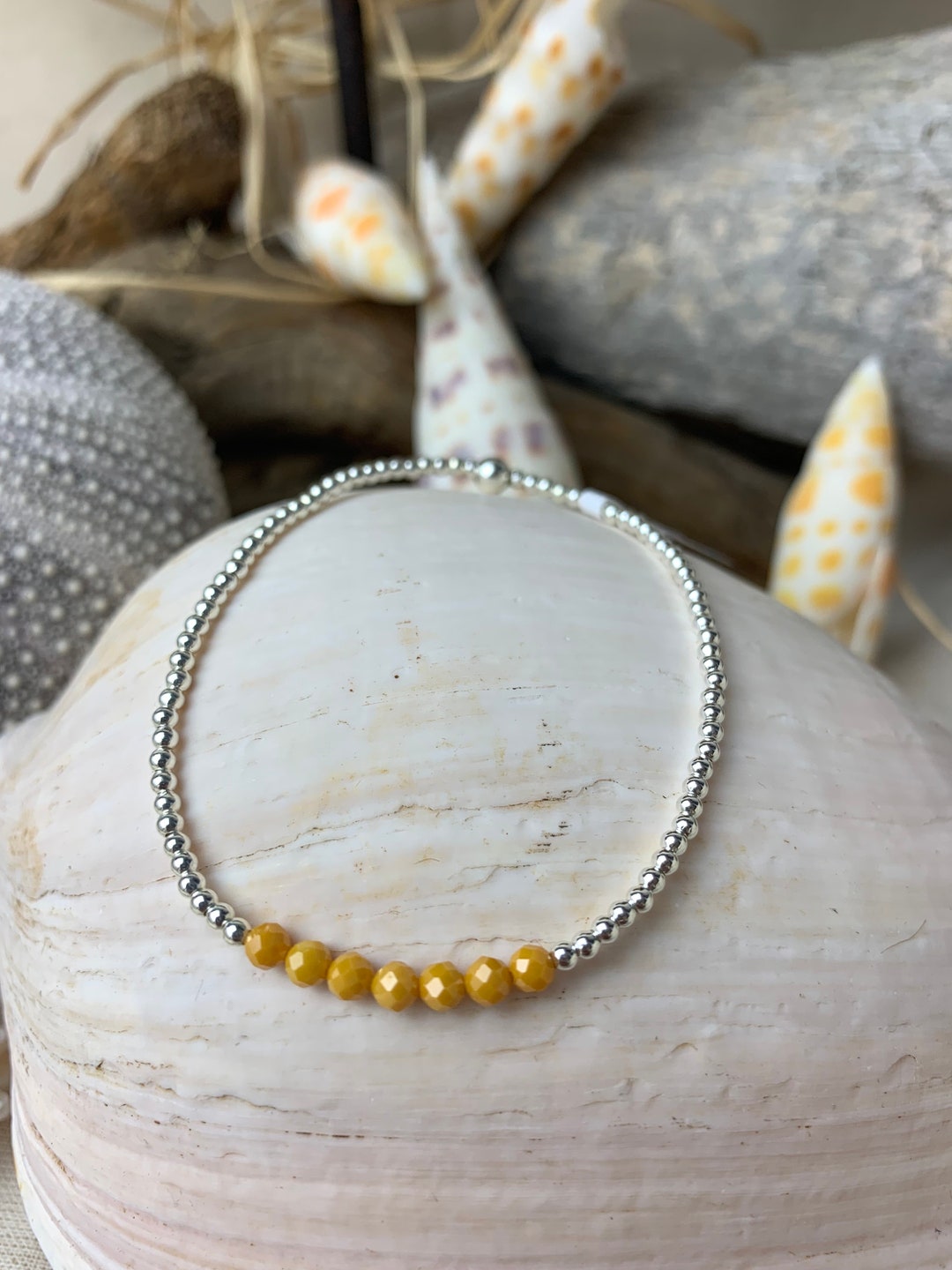 LENA Bracelet, 2 Mm 925 Silver Beads, 3 Mm Faceted Zyrconium Papaya Beads - Etsy