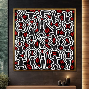Dancing Figures Abstract Graffiti Art - Black, White, and Red ...