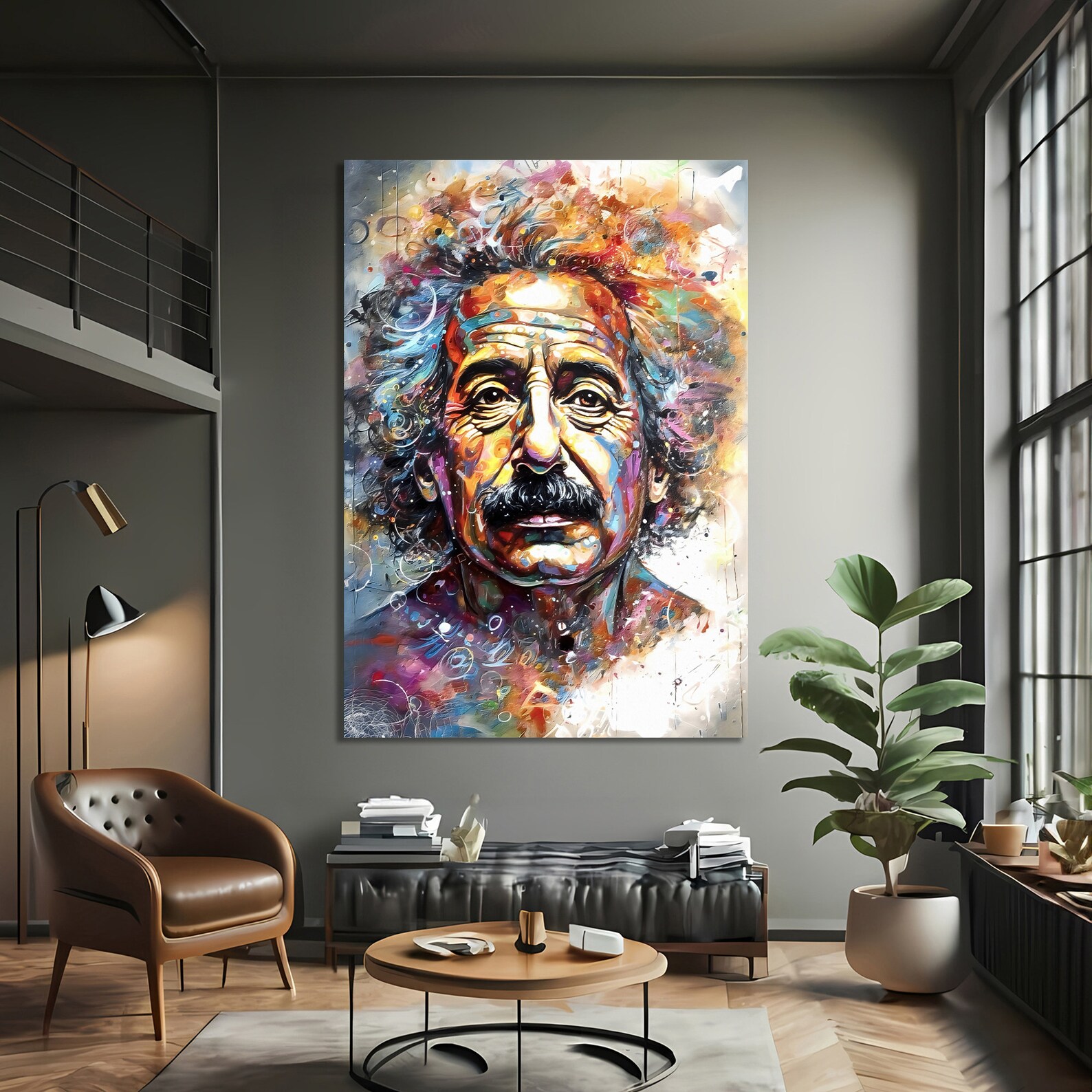 Vibrant Einstein Painting - Colorful Pop Art Graffiti Canvas Print Celebrating the Genius of ...
