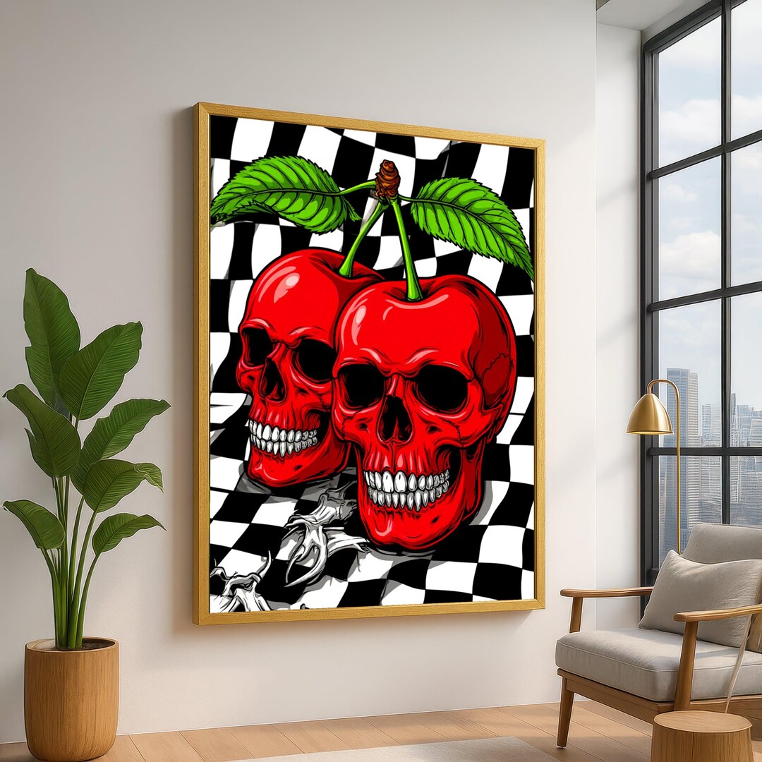 Red Cherry Skulls Canvas, Gothic Fruit Wall Art, Dark Surrealism Canvas ...