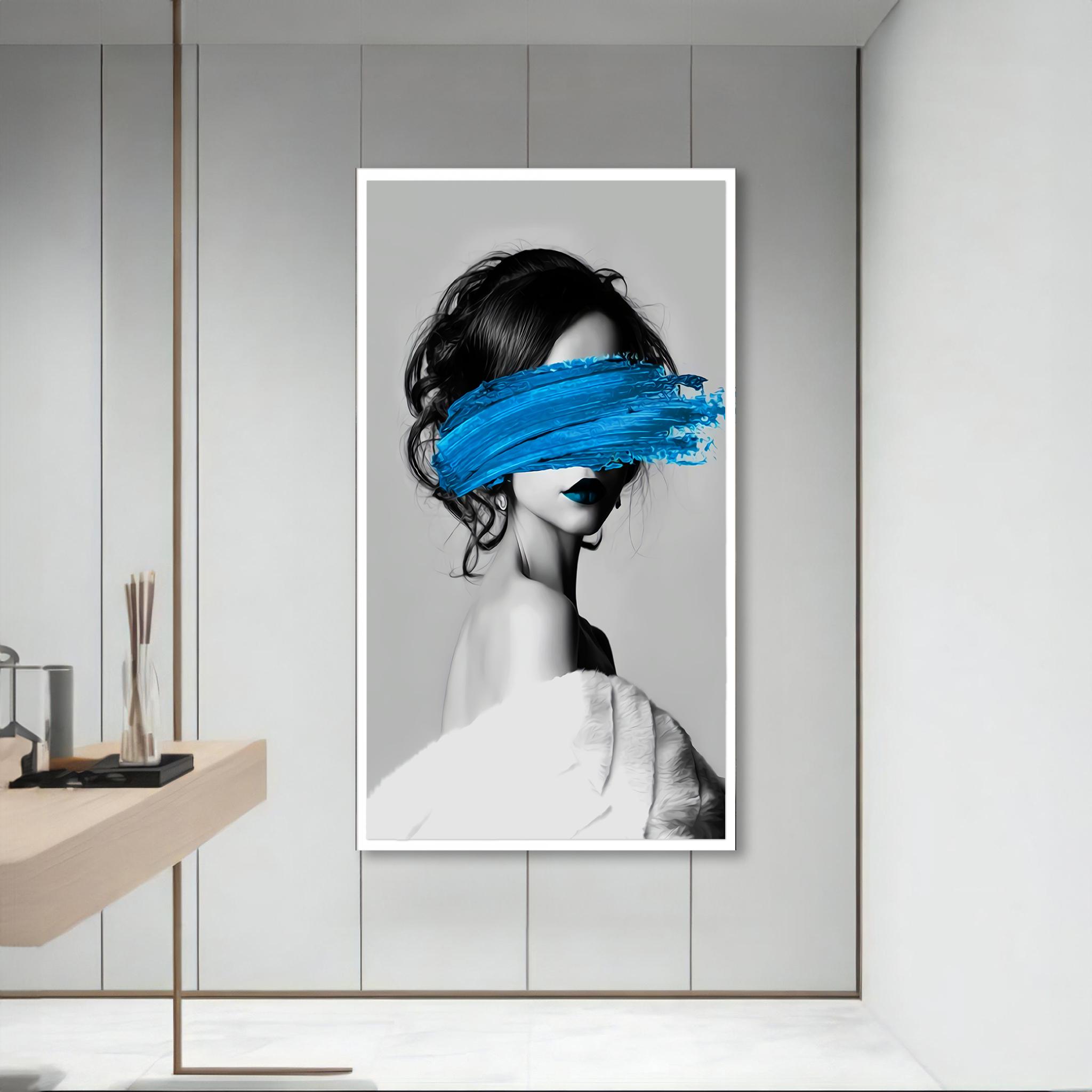 Abstract Monochrome Portrait With Blue Brushstroke Painting - Modern ...