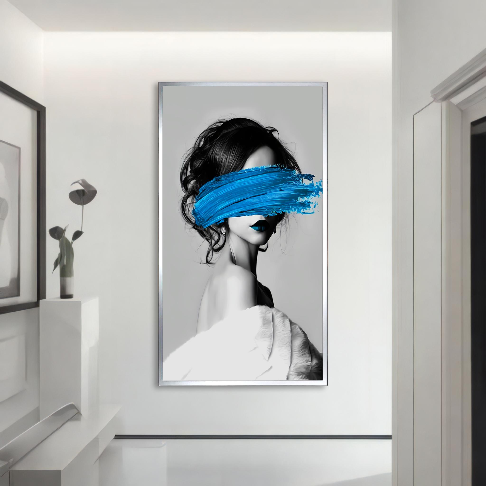 Abstract Monochrome Portrait With Blue Brushstroke Painting - Modern ...