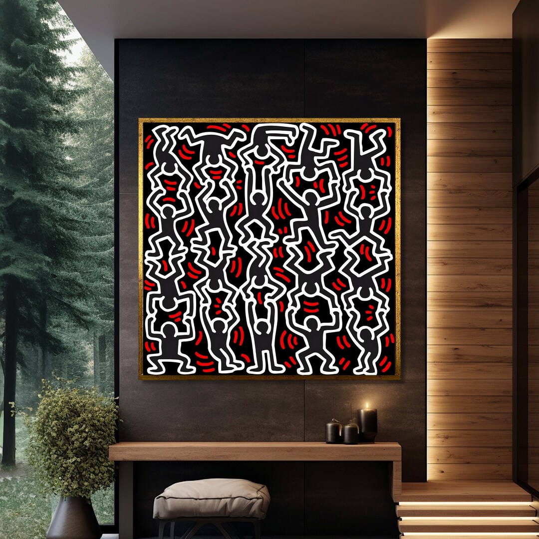 Dancing Figures Abstract Graffiti Art - Black, White, and Red ...