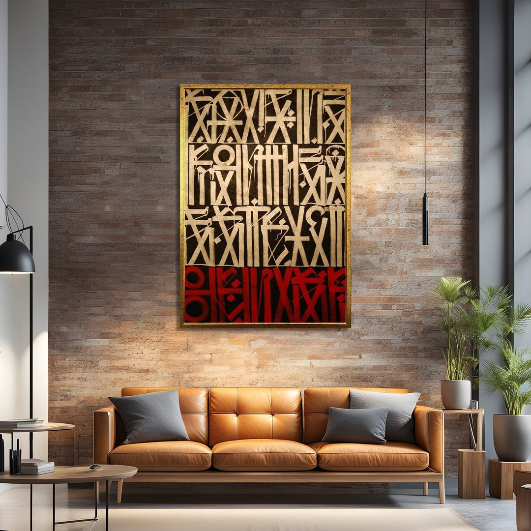 Modern Abstract Runic Painting Calligraphy Canvas Print - Contemporary ...