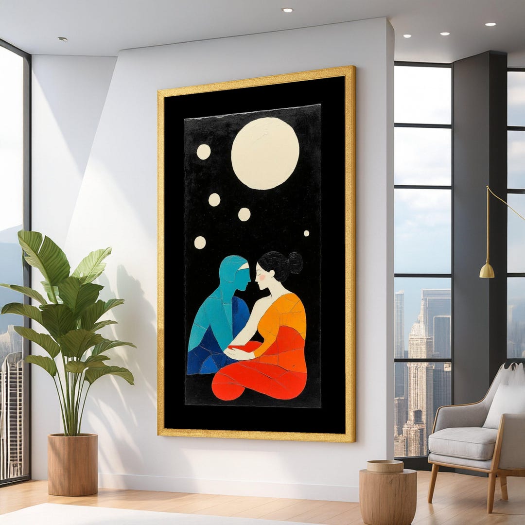 Romantic Couple Abstract Art Canvas, Modern Love Illustration, Colorful ...