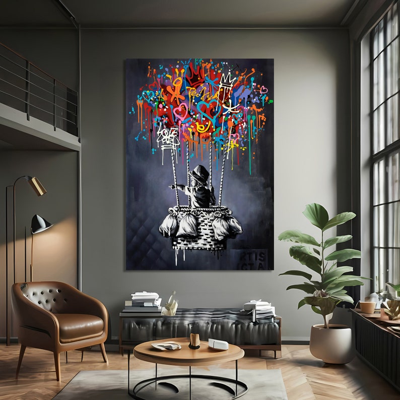 Colorful Graffiti Balloon Ride Unique Pop Art Canvas for Modern Home ...