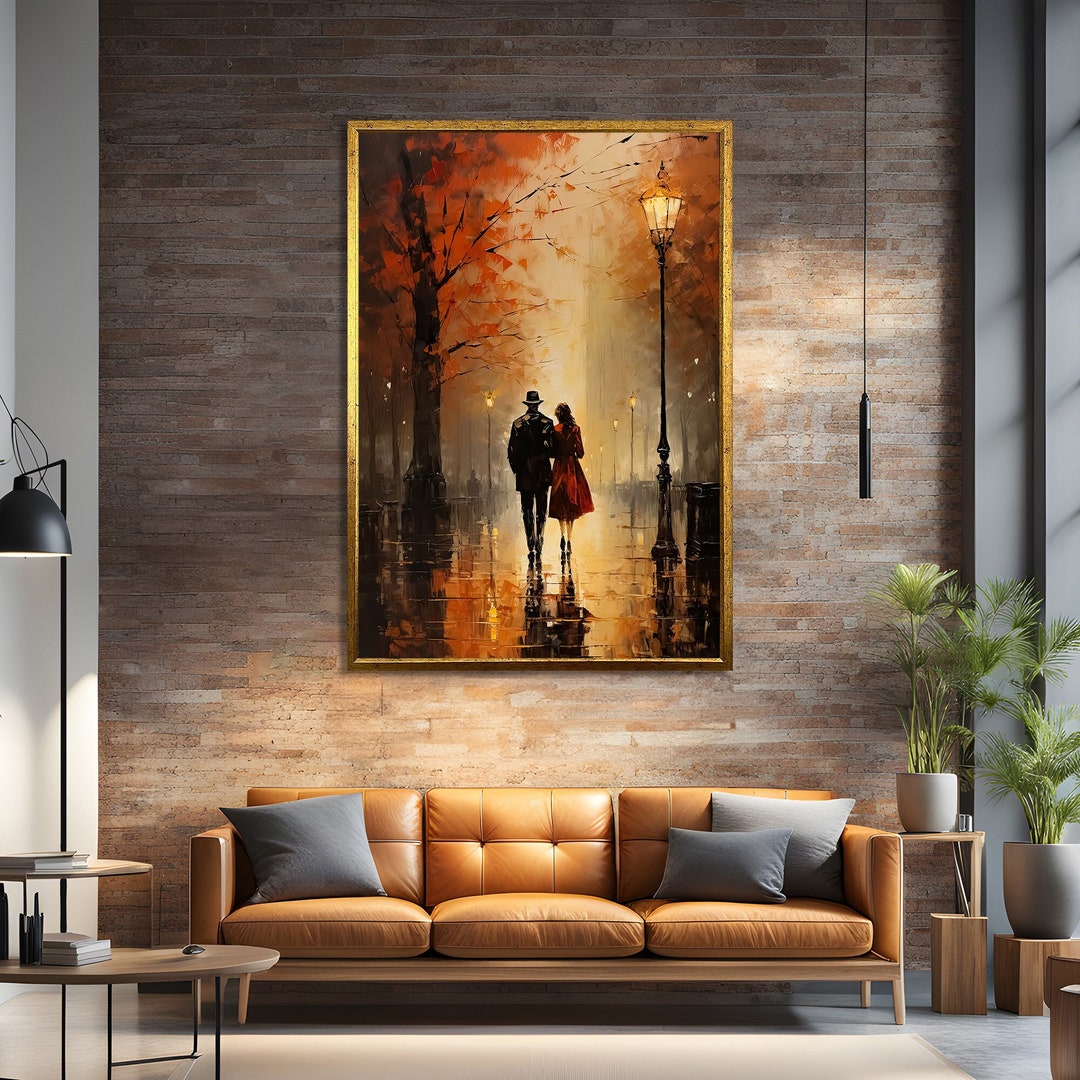 Romantic Evening Stroll Painting : Captivating Autumn Walk Canvas ...