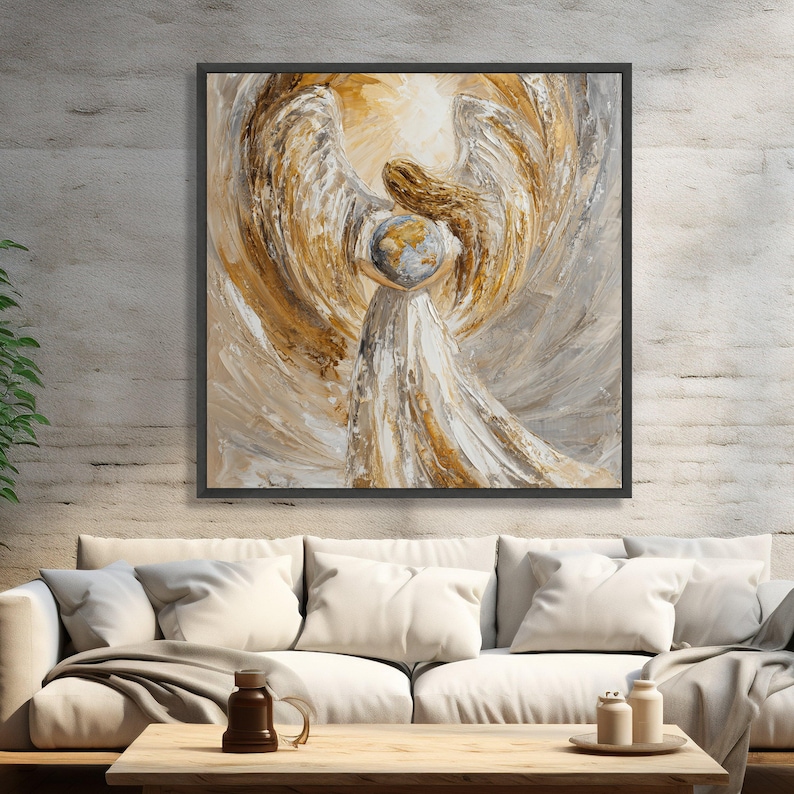 Angel Holding Earth Globe Canvas, Spiritual Wall Art, Abstract Angel ...