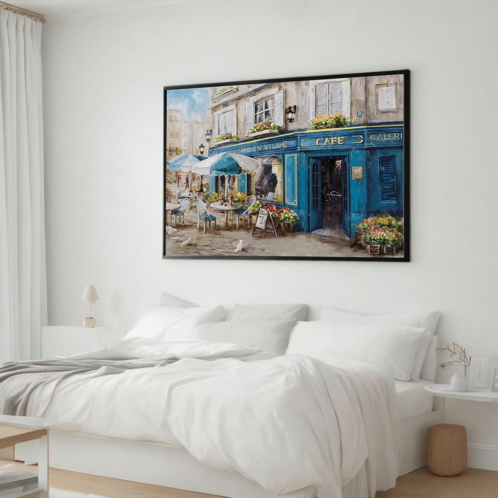 Quaint Parisian Café Canvas Art, French Bistro Painting for Living Room ...