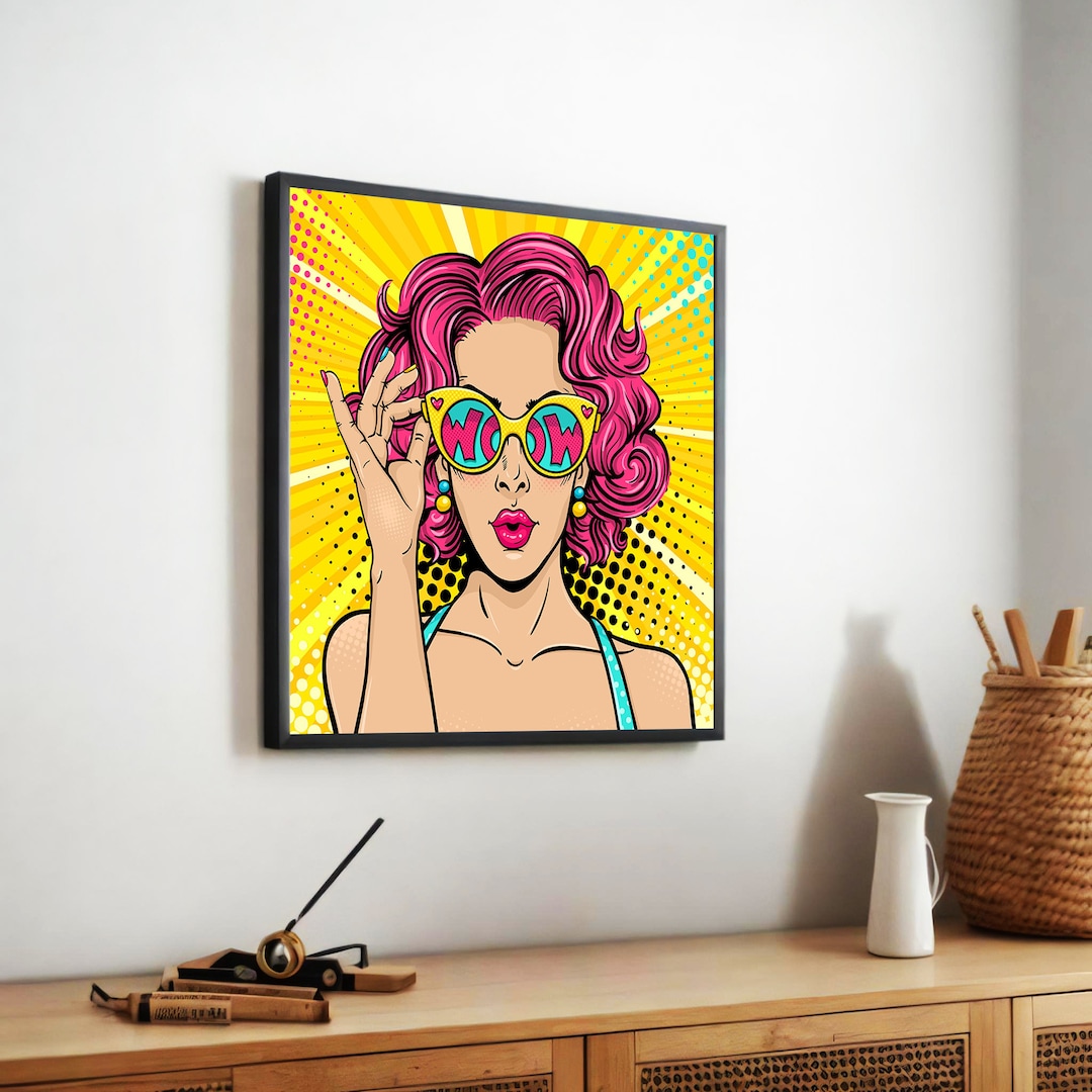 Retro Pop Art Woman Canvas Pink Hair and wow Sunglasses Wall Art ...