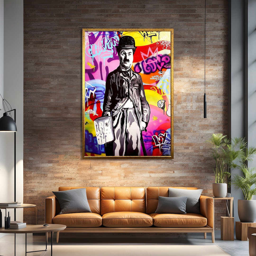 Charlie Chaplin Pop Art Graffiti Painting - Vibrant and Modern Canvas ...