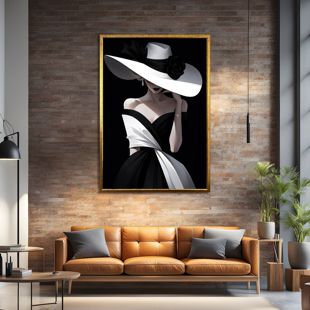 Elegant Modern Canvas Art Print of Stylish Woman in Black and White ...