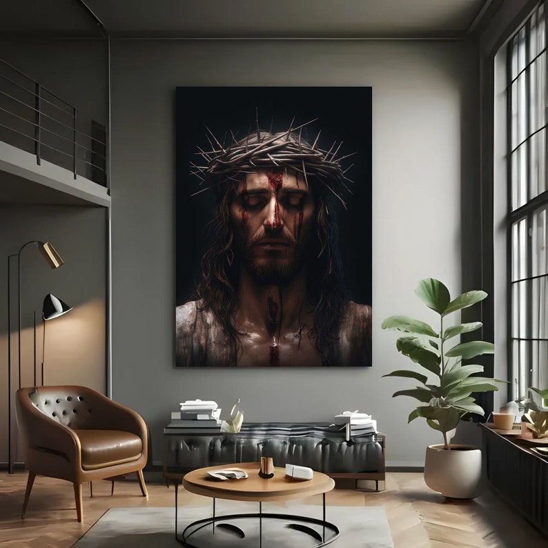 Emotional Jesus Christ Canvas Painting Art - Crown of Thorns With Blood ...