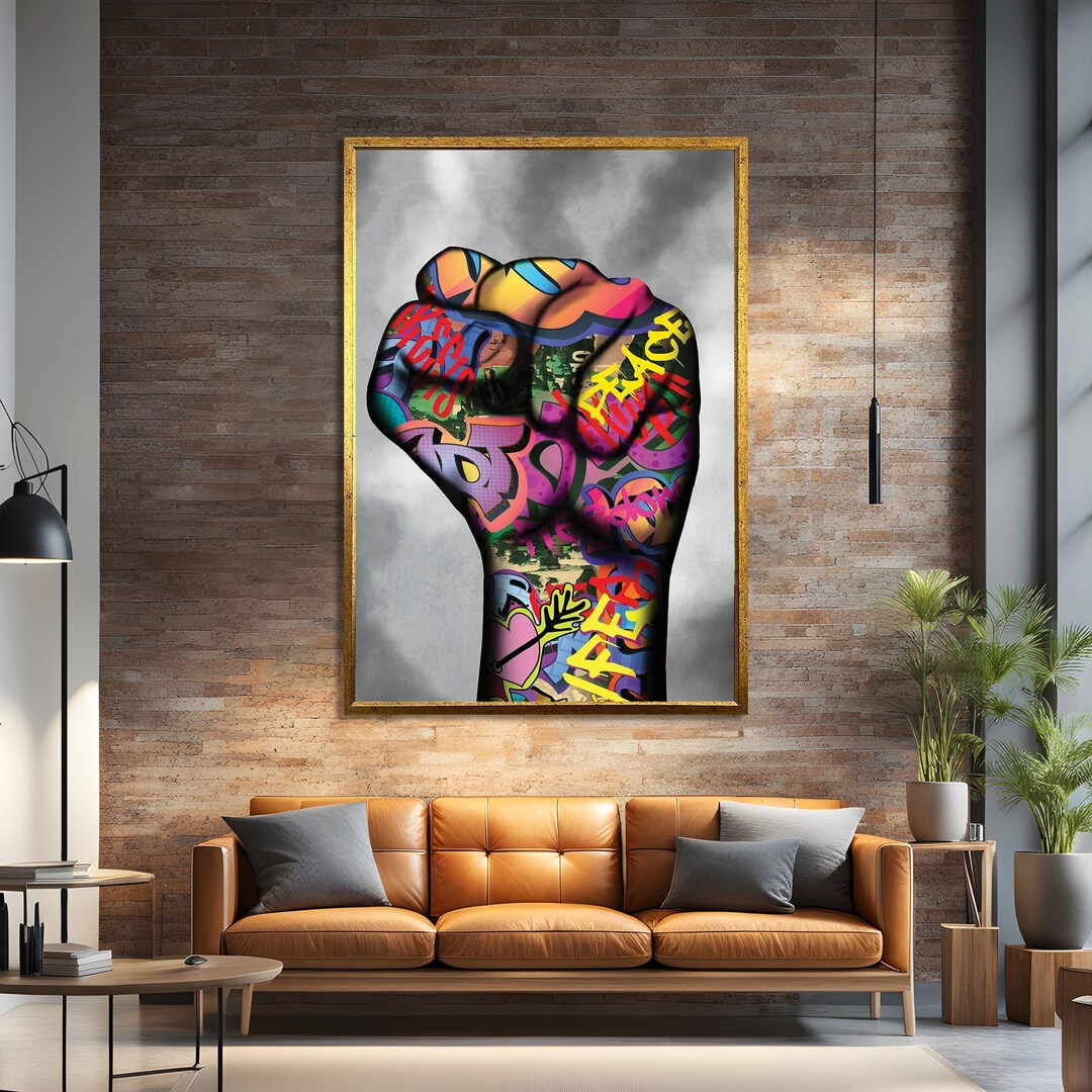 Graffiti Art Power Fist Canvas Print, Colorful Urban Painting Wall Art ...