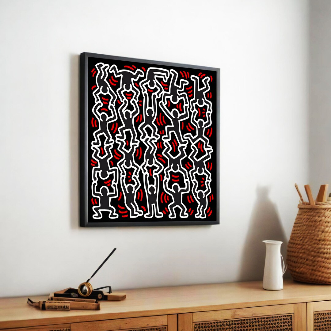 Dancing Figures Abstract Graffiti Art Black, White, and Red ...