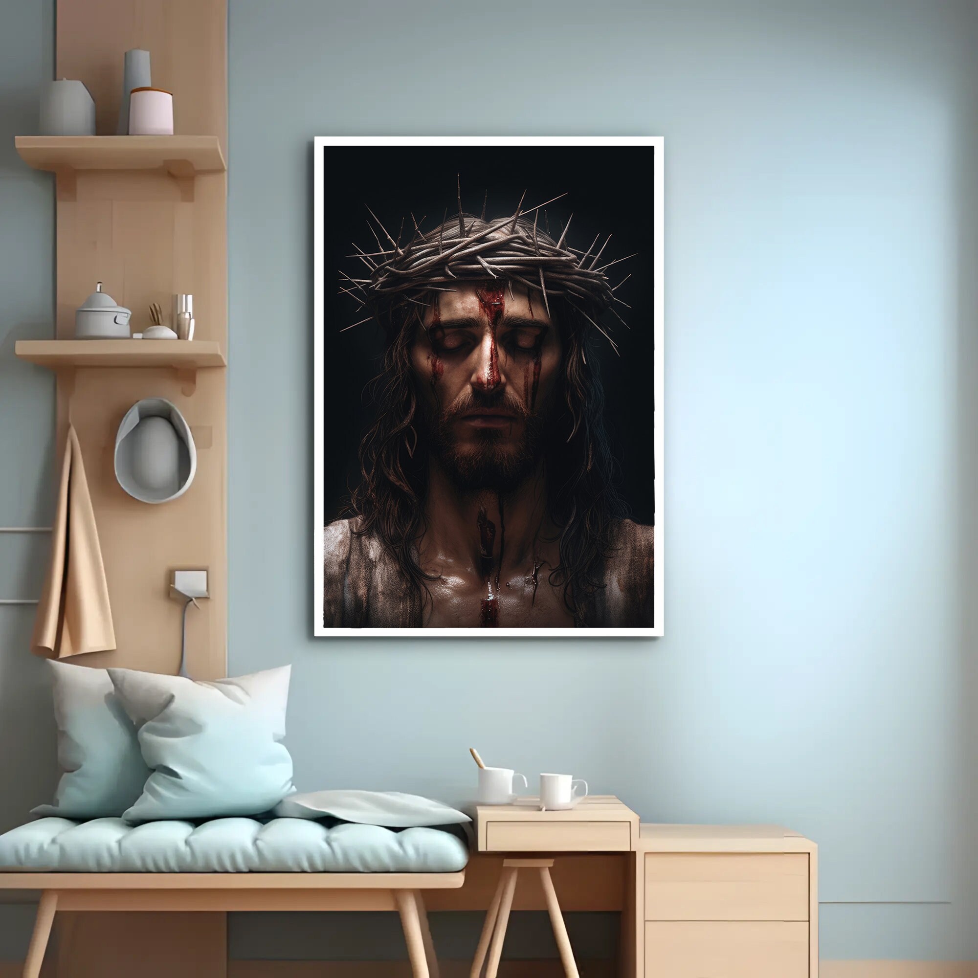 Emotional Jesus Christ Canvas Painting Art - Crown of Thorns With Blood ...