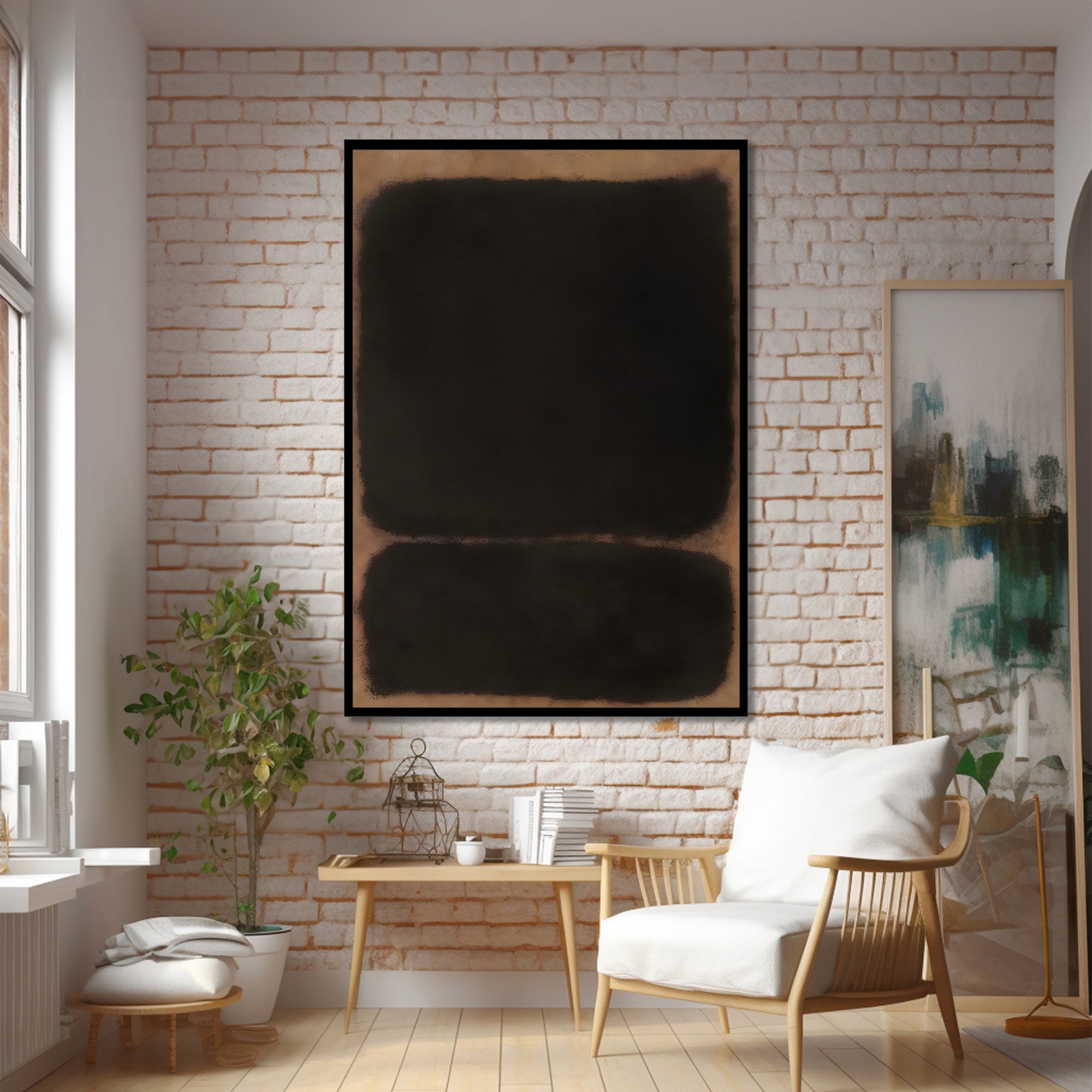 Elegant Modern Mark Rothko Style Black and Brown Abstract Canvas Wall ...