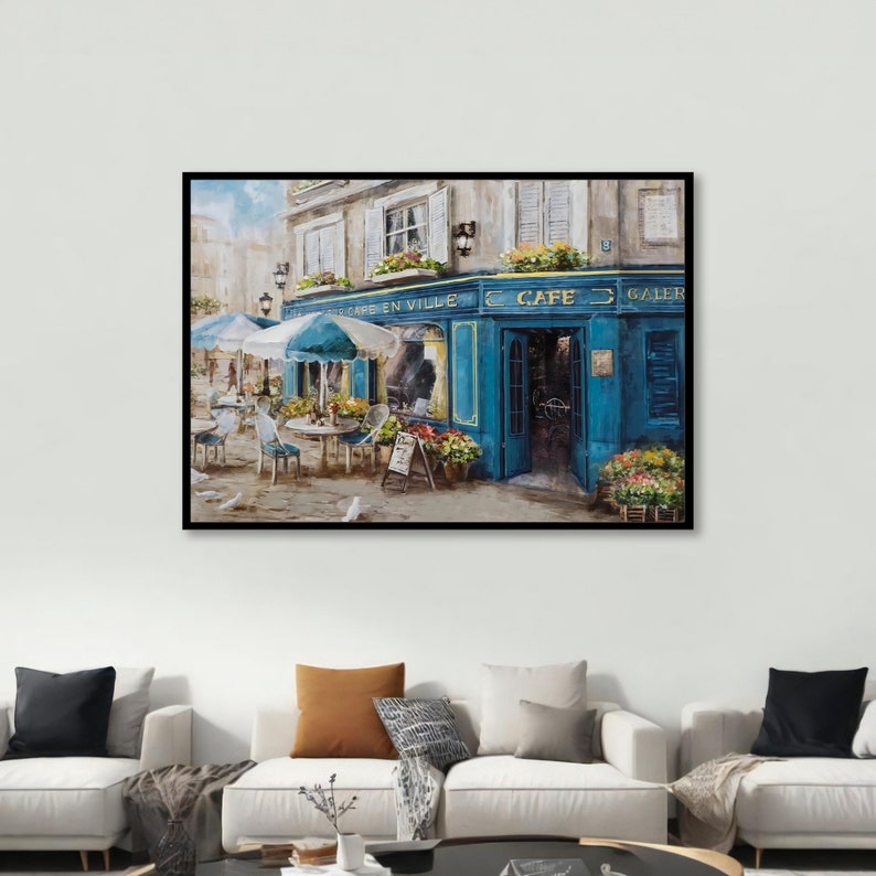 Quaint Parisian Café Canvas Art, French Bistro Painting for Living Room ...