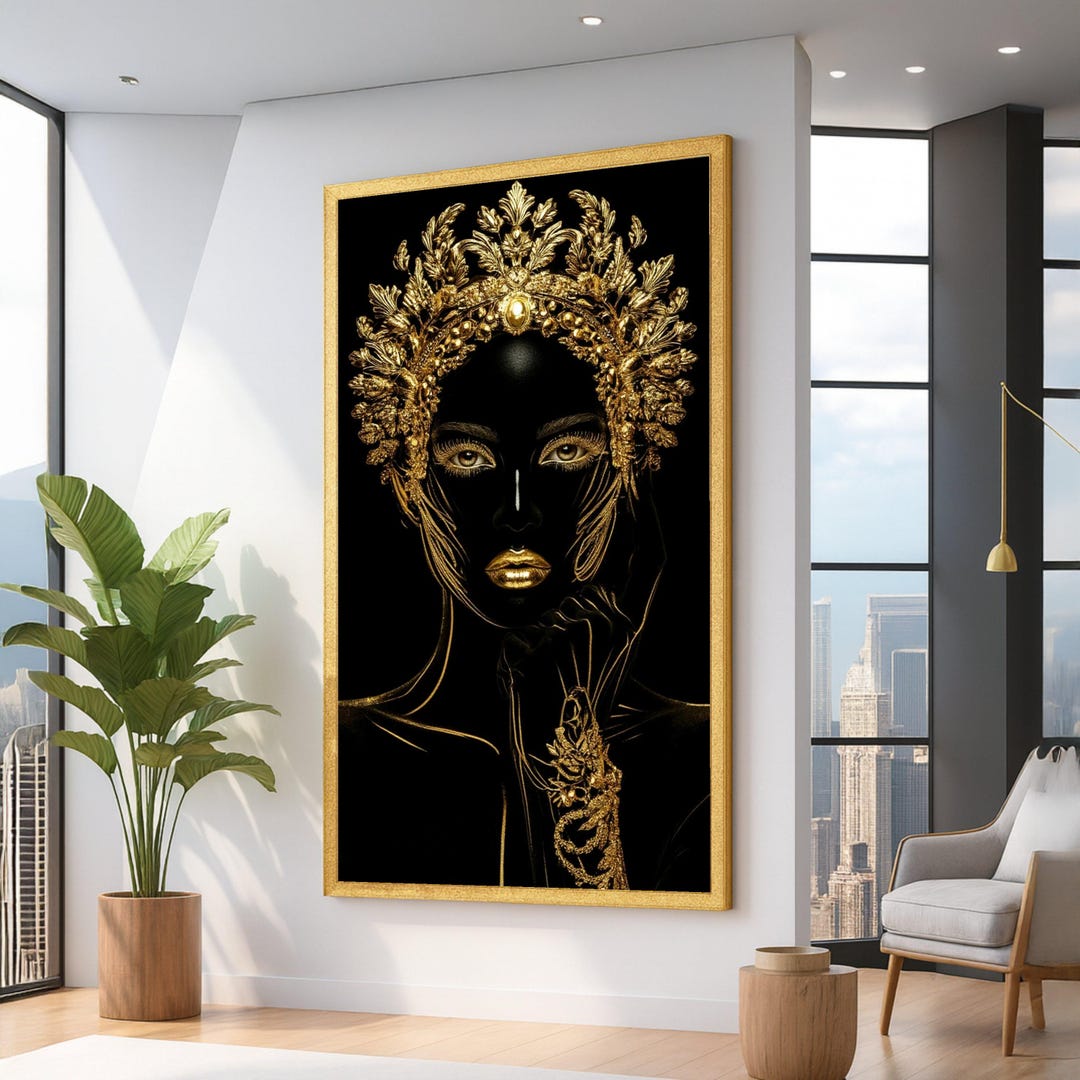 Elegant Black and Gold Portrait Canvas, Glamorous Woman Artwork ...