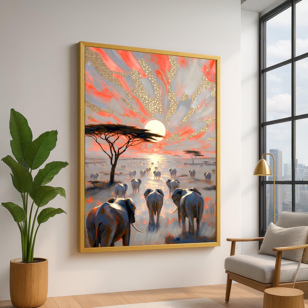 Majestic Elephant Sunset Canvas, African Wildlife Wall Art, Safari ...