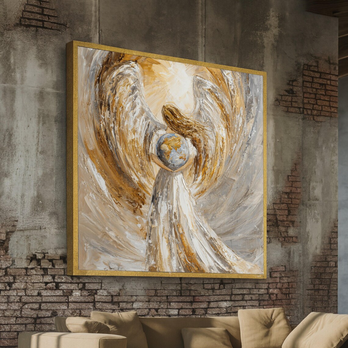 Angel Holding Earth Globe Canvas, Spiritual Wall Art, Abstract Angel ...