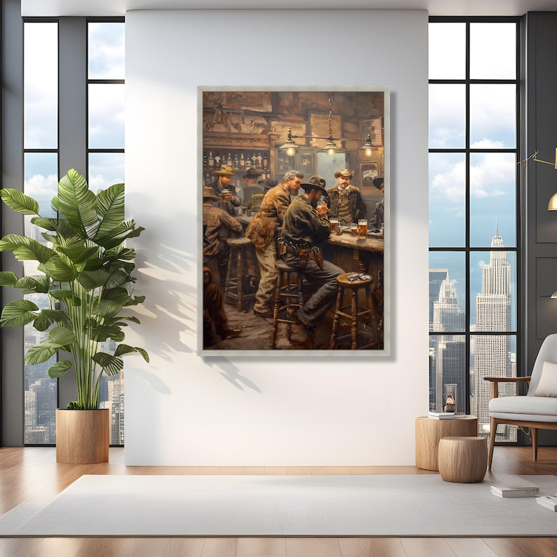 Wild West Saloon Scene Canvas, Cowboy Bar Art, Vintage Western Decor ...
