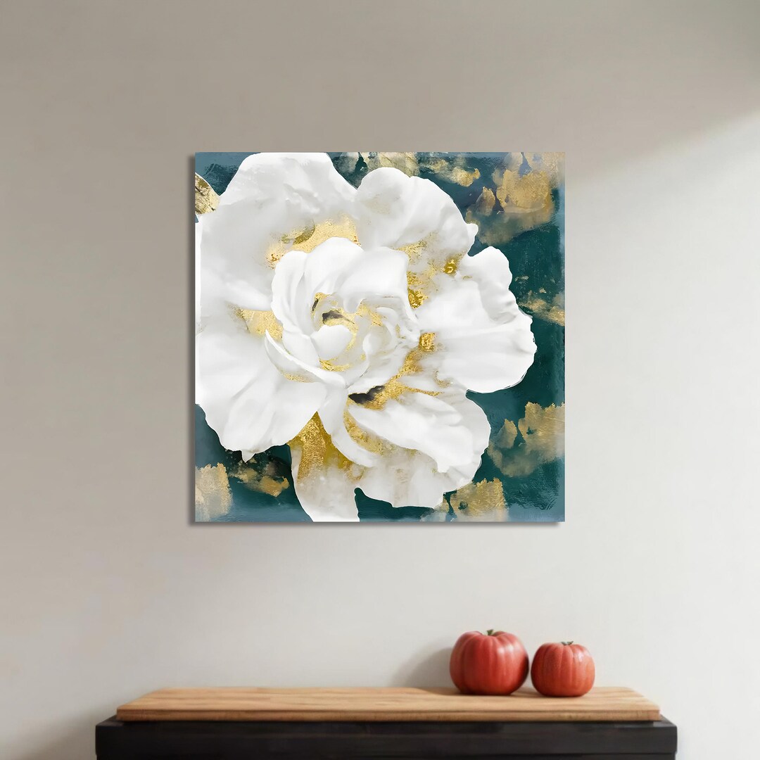 Elegant White Flower With Gold Accents Modern Floral Art for Home and ...