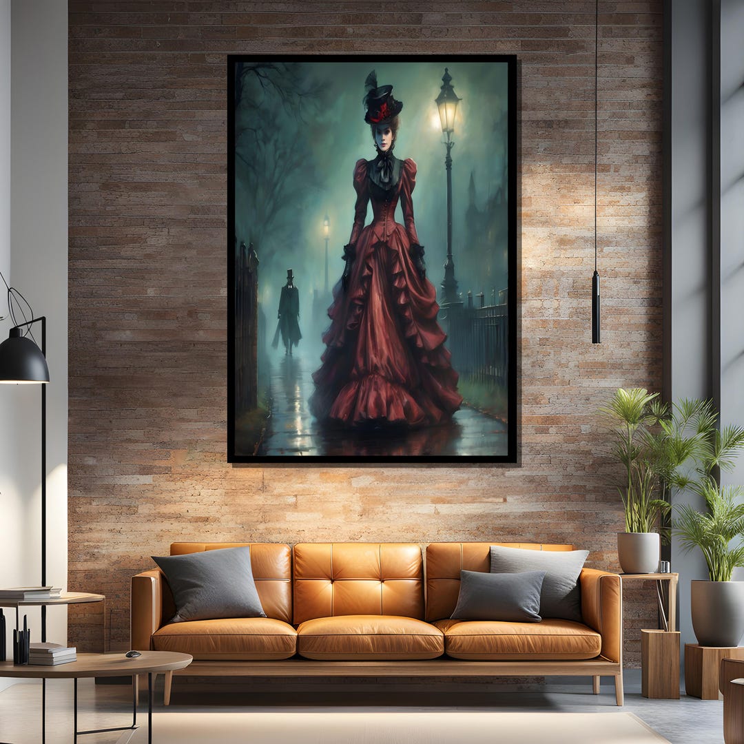 Gothic Victorian Lady in Red Dress Framed or Unframed Canvas Art Print ...