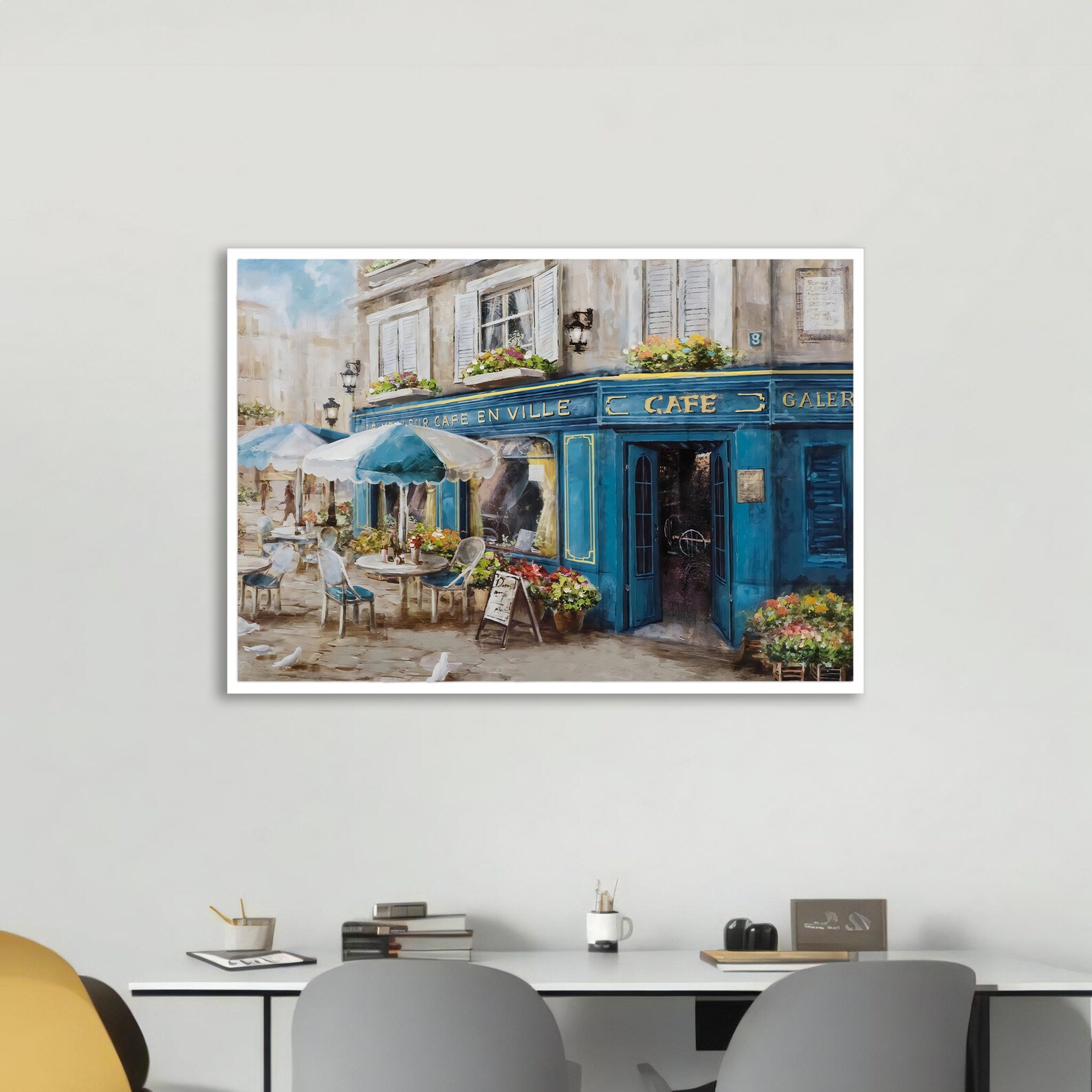 Quaint Parisian Café Canvas Art, French Bistro Painting for Living Room ...