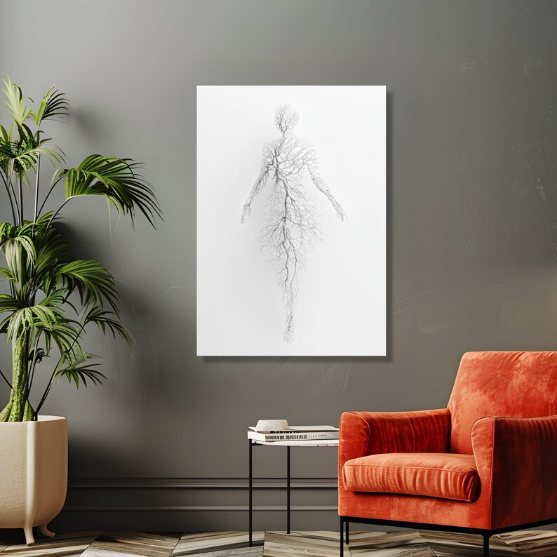 Ethereal Human Silhouette Canvas, Tree Branch Anatomy Art, Abstract ...