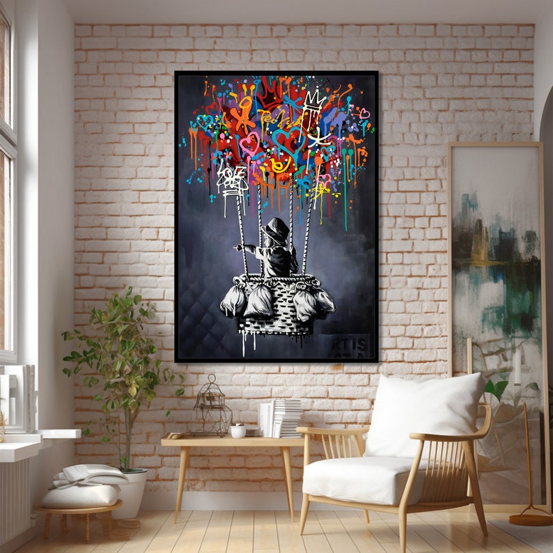 Colorful Graffiti Balloon Ride Unique Pop Art Canvas for Modern Home ...