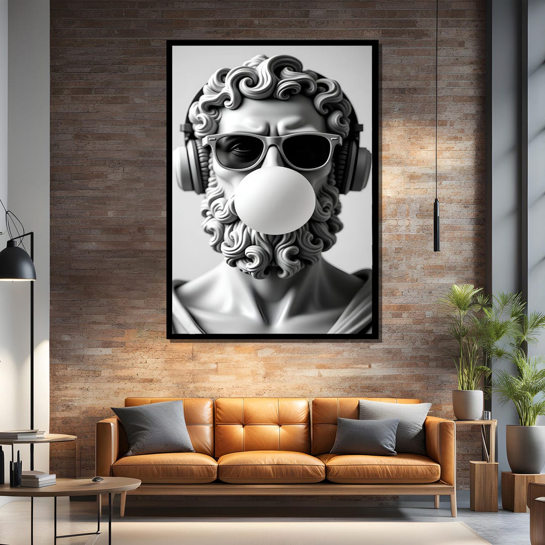 Modern Statue Pop Art Painting, Framed (black, White, Gold, Silver ...