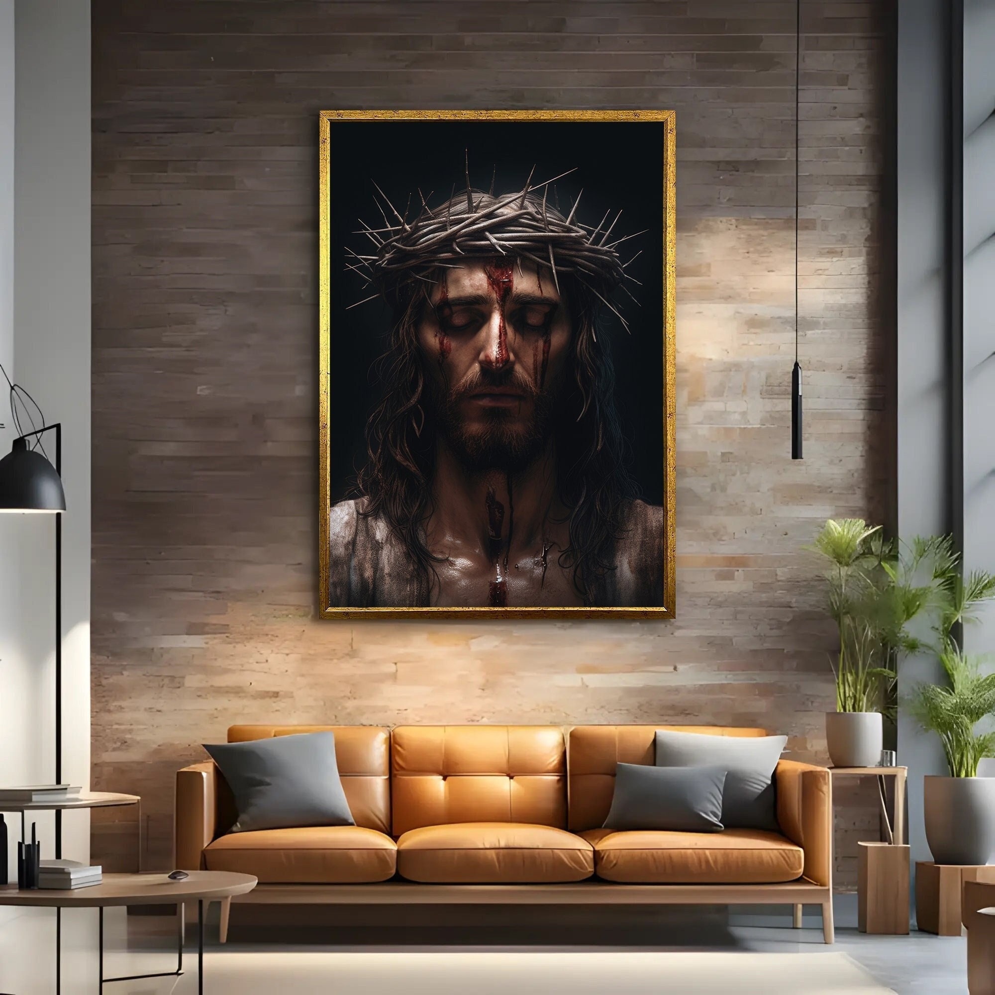 Emotional Jesus Christ Canvas Painting Art - Crown of Thorns With Blood ...