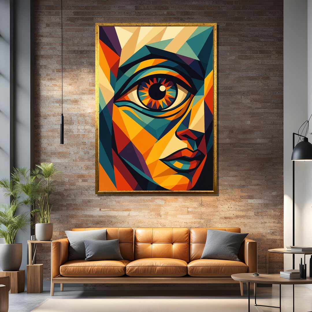 Geometric Abstract Face With Big Eye – Framed (black, White, Gold ...