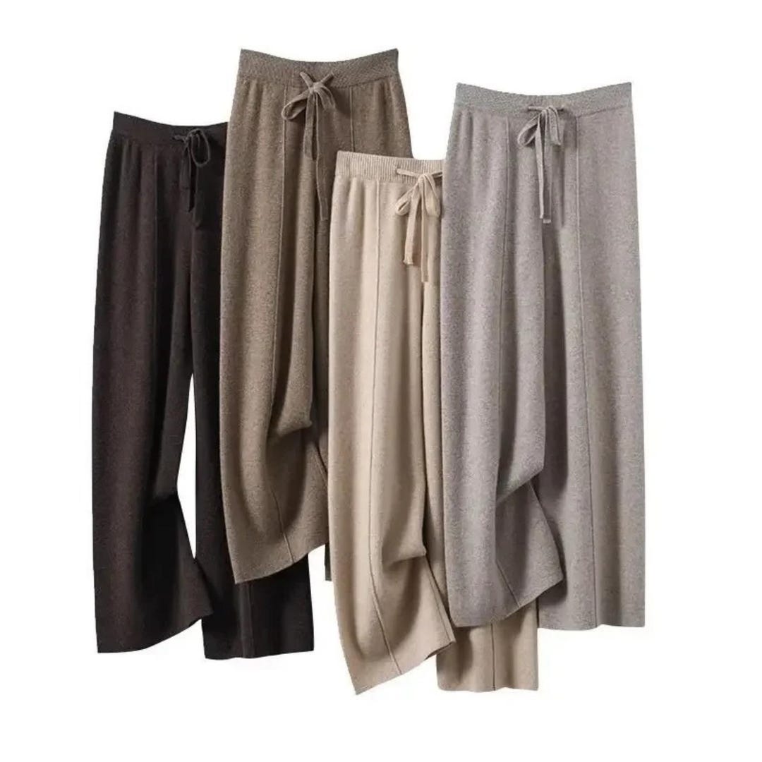 Women's High Waist Wool Knit Wide Leg Pants Autumn Winter Casual ...