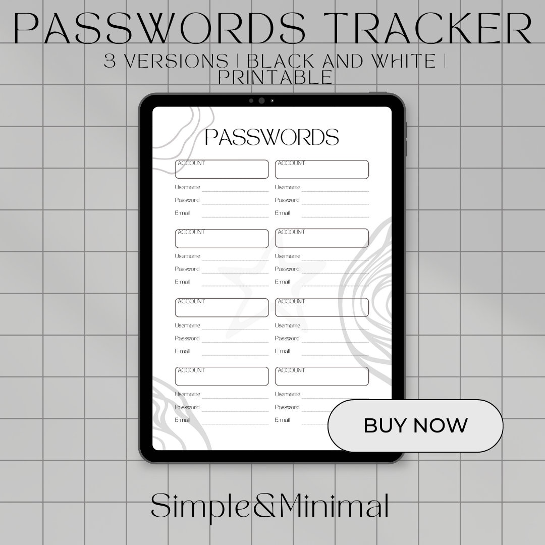 Password Tracker Printable, Password Keeper, Password Organizer ...