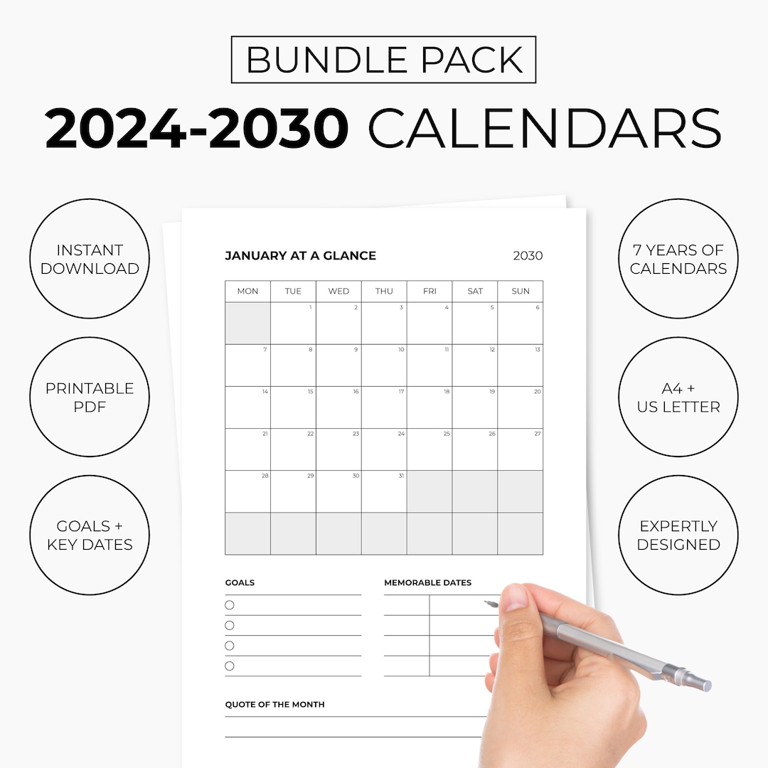 2024-2030 Printable Calendar Pack | 7 Years Worth of Calendars! - Etsy