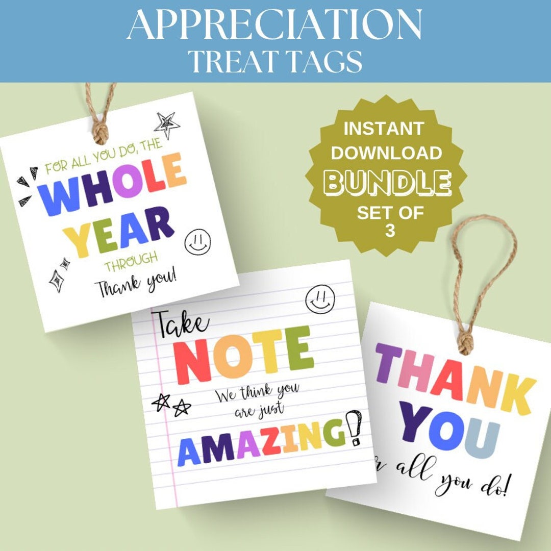 Appreciation Tags Bundle| Thank You Tags |teacher Appreciation Week Tag ...