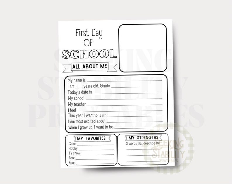 First Day of School Printable All About Me Back to School Questionnaire ...