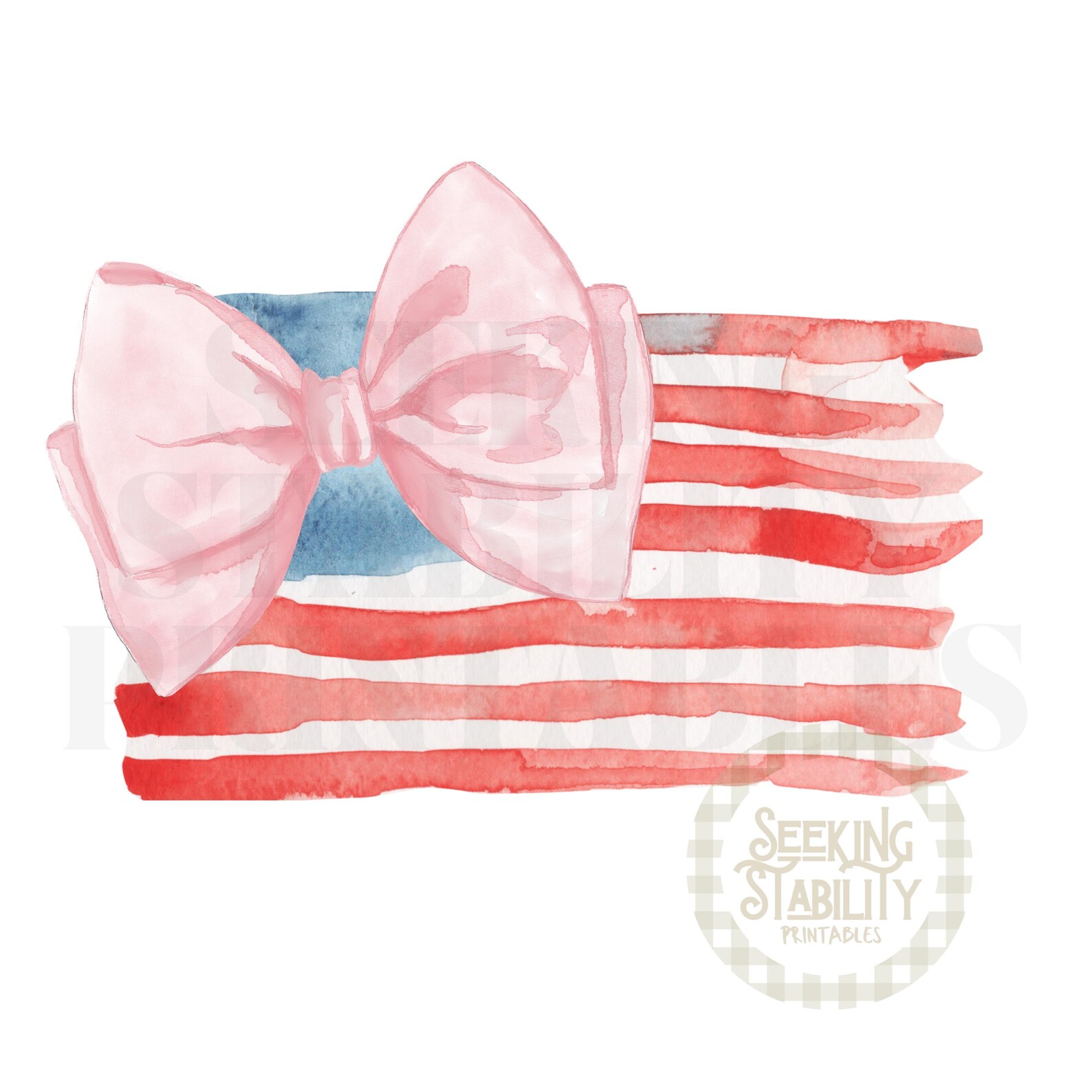 Preppy American Flag PNG | Preppy Bow Flag | Watercolor Grandmillenial ...