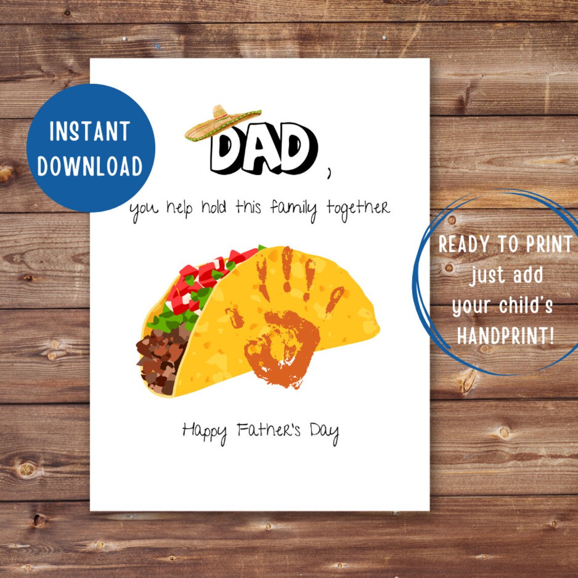 Father’s Day Handprint Art Craft | PRINTABLE | TACO NIGHT Dad Craft ...