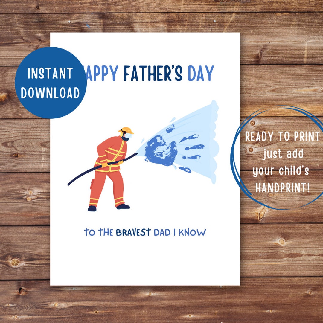 Father’s Day Handprint Art Craft | PRINTABLE | FIREFIGHTER Dad Craft ...
