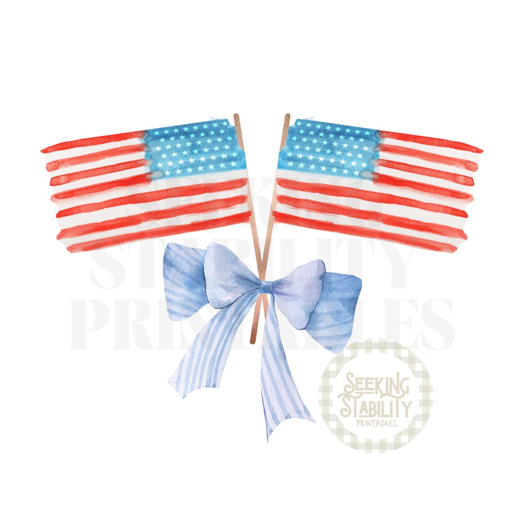 Preppy American Flag PNG | Preppy Bow Flag | Watercolor Grandmillenial ...