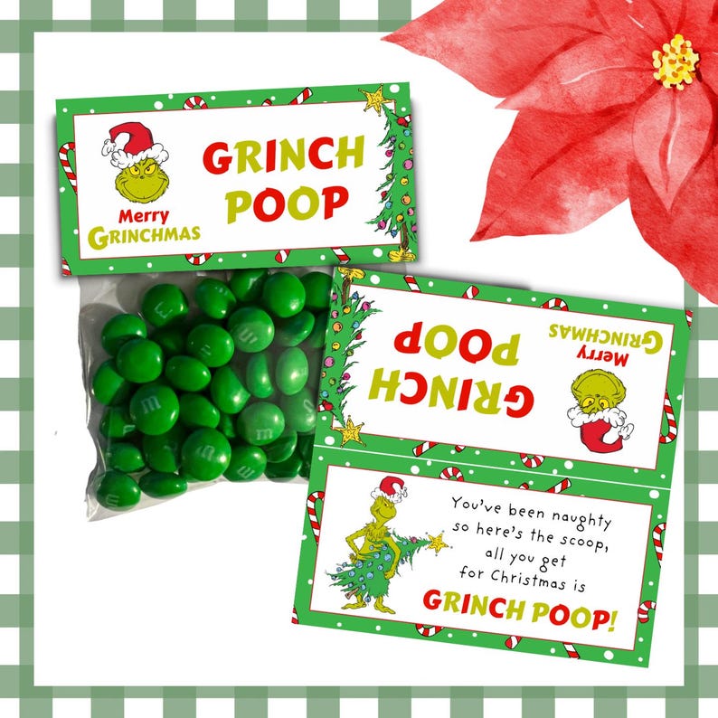 Grinch Poop Printable, Treat Bag Topper, Christmas Candy Bag Topper ...