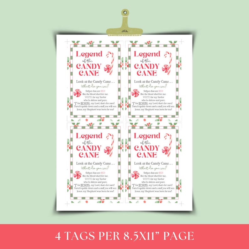 Legend of the Candy Cane Printable Tag,candy Cane Poem, Christmas Tags ...