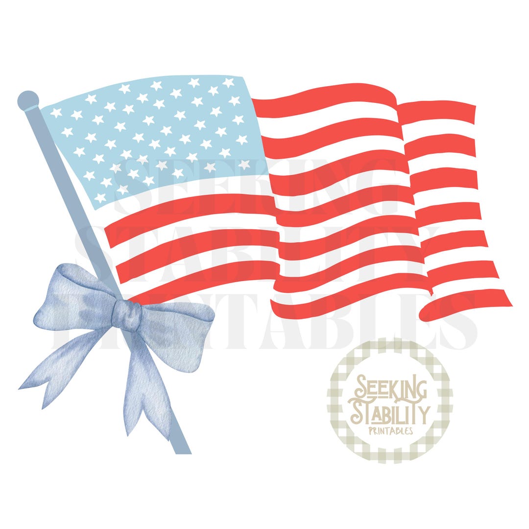 Preppy American Flag PNG | Preppy Bow Flag | Watercolor Grandmillenial ...