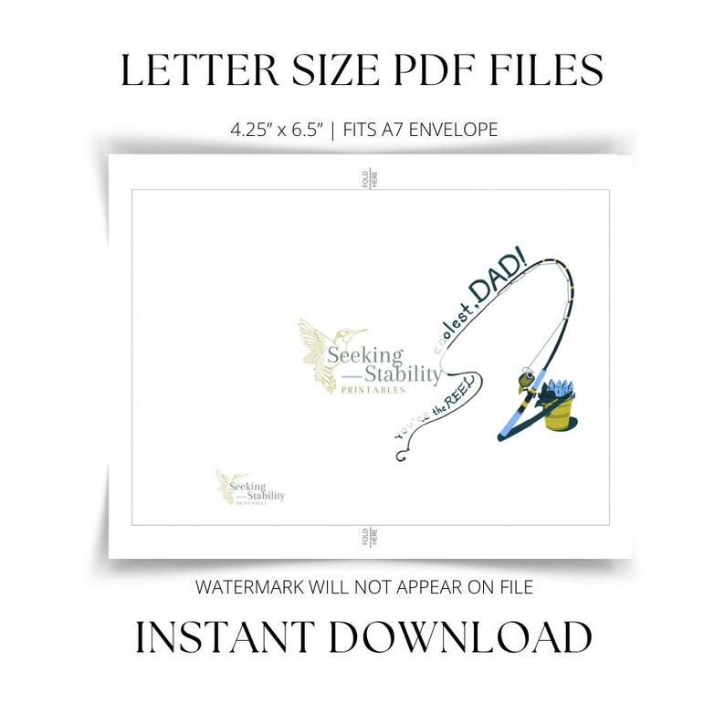 Fishing Printable Fathers Day Card Youre the REEL Coolest, Dad Instant ...