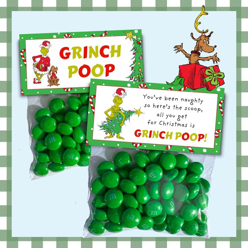 Grinch Poop Printable, Treat Bag Topper, Christmas Candy Bag Topper ...