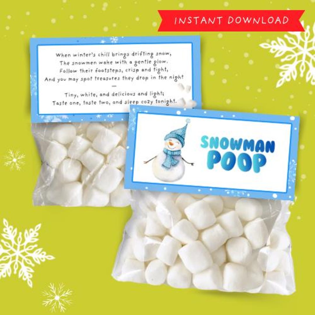 Snowman Poop Treat Topper Printable, Christmas Topper Tag, DIY Holiday ...